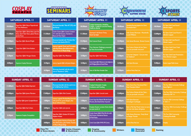 Timetables for Supanova 2026 - Gold Coast and Melbourne - Supanova ...